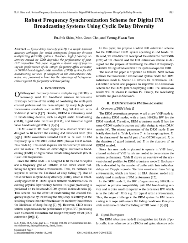 (PDF) Robust frequency synchronization scheme for digital FM broadcasting systems using cyclic ...