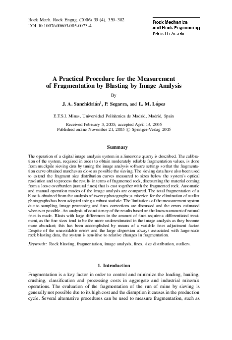 (PDF) A Practical Procedure for the Measurement of Fragmentation by Blasting by Image Analysis