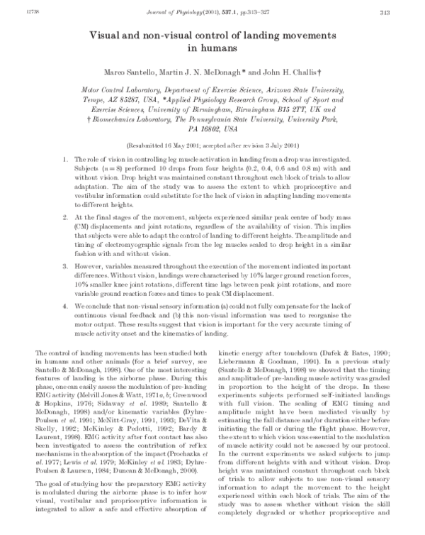(PDF) Visual and non-visual control of landing movements in humans