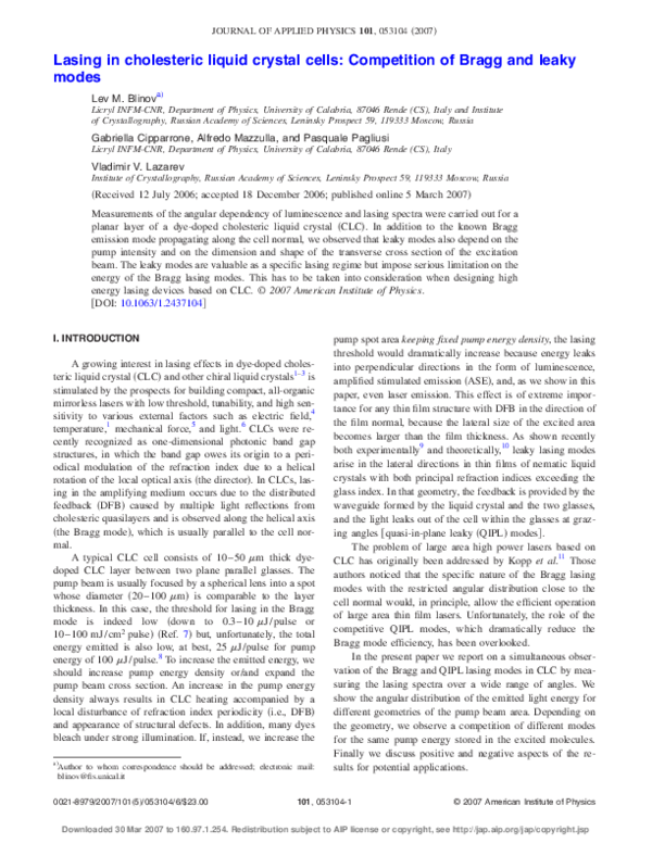 (PDF) Lasing in cholesteric liquid crystal cells: Competition of Bragg ...