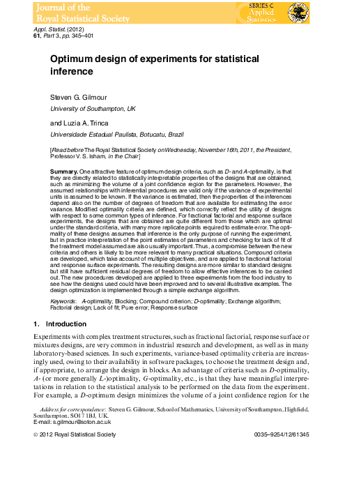 (PDF) Optimum design of experiments for statistical inference