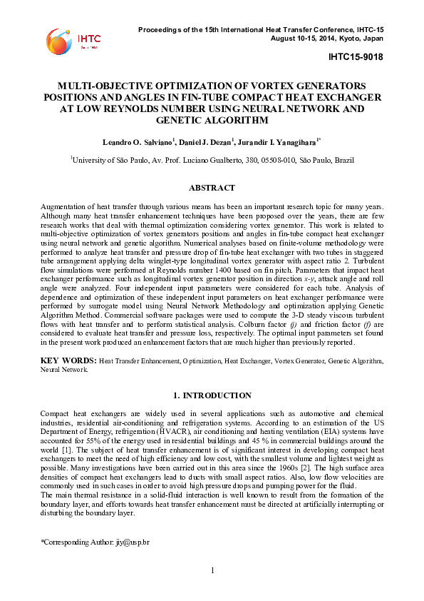 Pdf Multi Objective Optimization Of Vortex Generators Positions And