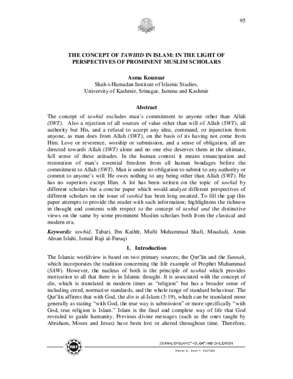 (PDF) The Concept of Tawhid in Islam: An Overview of the Perspectives ...