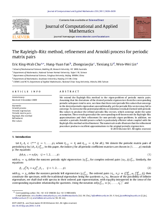 (PDF) The Rayleigh–Ritz method, refinement and Arnoldi process for ...