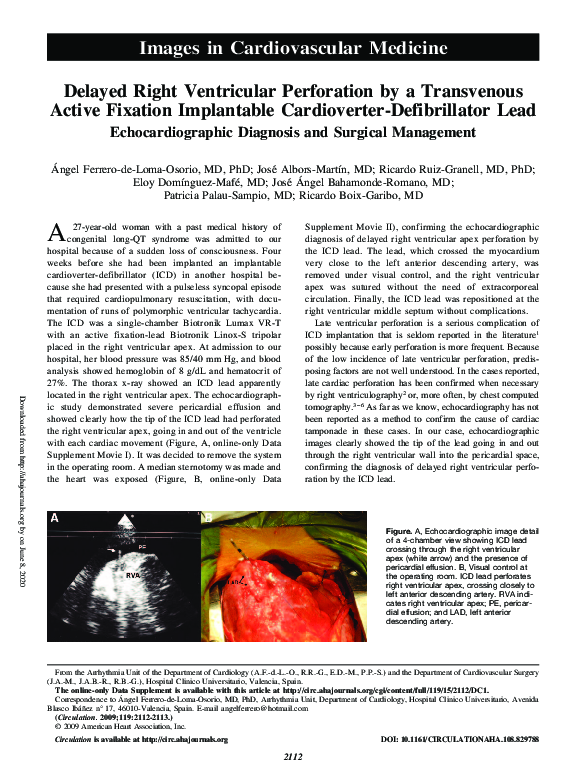 (PDF) Delayed Right Ventricular Perforation by a Transvenous Active ...