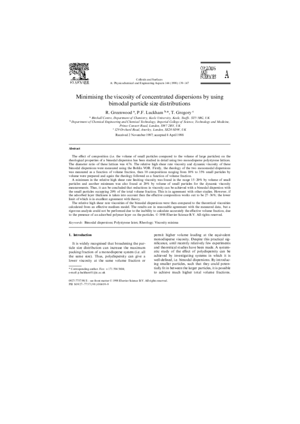 (PDF) Minimising the viscosity of concentrated dispersions by using ...
