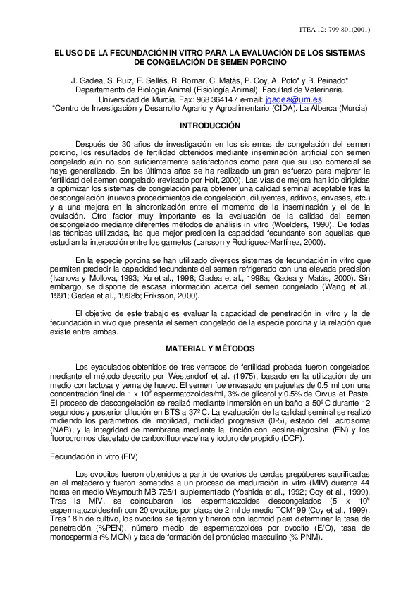 (PDF) El uso de la fecundación in vitro para la evaluación de los sistemas de congelación de ...