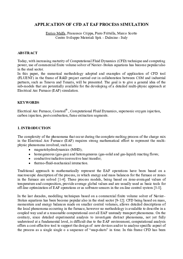 (PDF) Application of CFD at Eaf Process Simulation