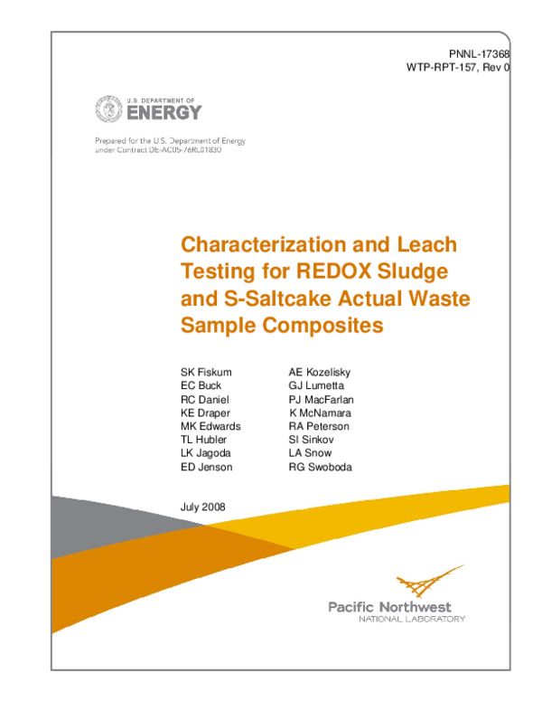 (PDF) Characterization and Leach Testing for REDOX Sludge and S ...