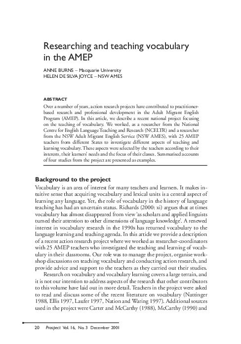 (PDF) Researching and teaching vocabulary in the AMEP