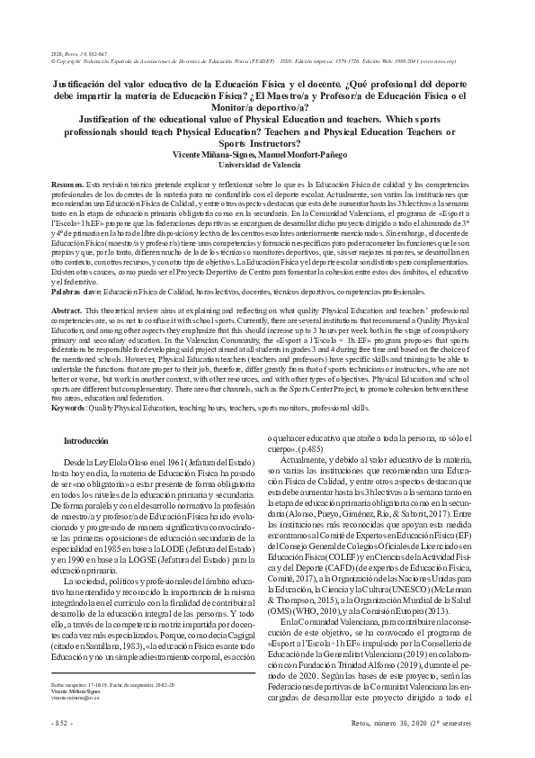 Pdf Justificación Del Valor Educativo De La Educación Física Y El