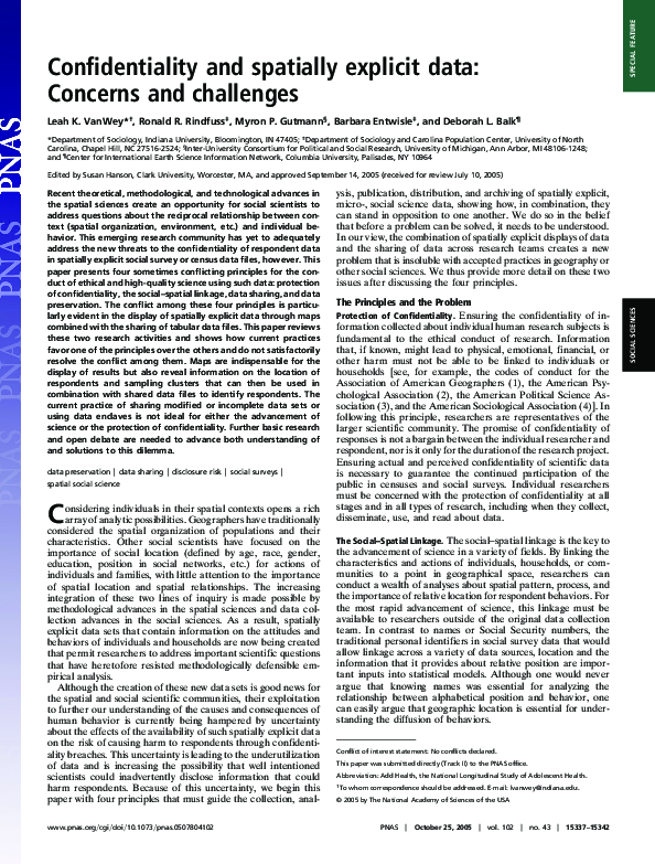 (PDF) Confidentiality and spatially explicit data: Concerns and challenges