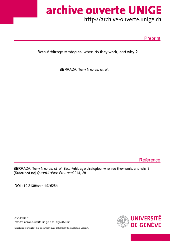 (PDF) Beta-Arbitrage Strategies: When Do They Work, and Why?