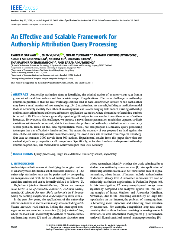 (PDF) An Effective and Scalable Framework for Authorship Attribution Query Processing