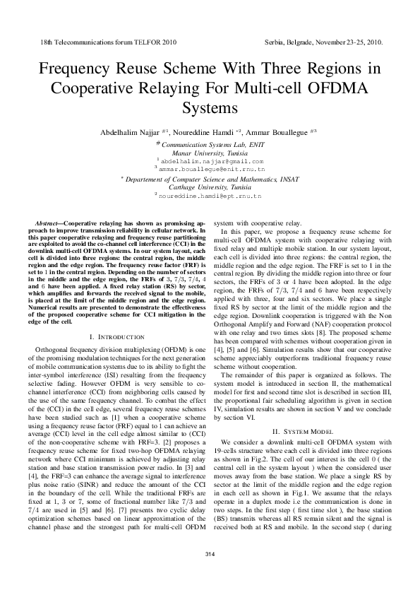 (PDF) Frequency Reuse Scheme With Three Regions in Cooperative Relaying For Multi-cell OFDMA Systems