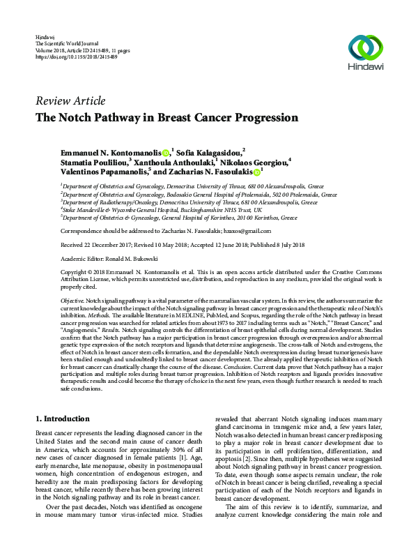 (PDF) The Notch Pathway in Breast Cancer Progression