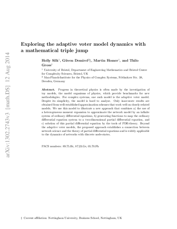 (PDF) Exploring the adaptive voter model dynamics with a mathematical ...