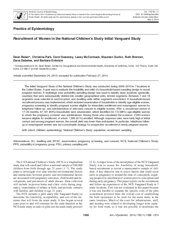 (PDF) Recruitment of Women in the National Children's Study Initial ...