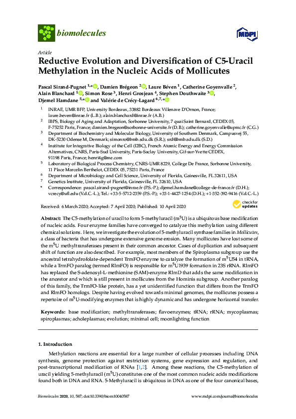 (PDF) Reductive Evolution and Diversification of C5-Uracil Methylation ...
