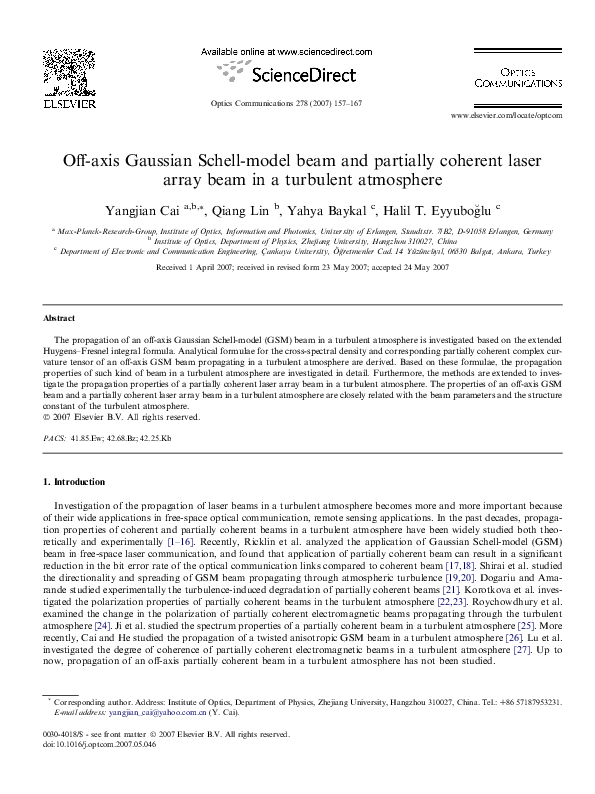 Pdf Off Axis Gaussian Schell Model Beam And Partially Coherent Laser Array Beam In A Turbulent
