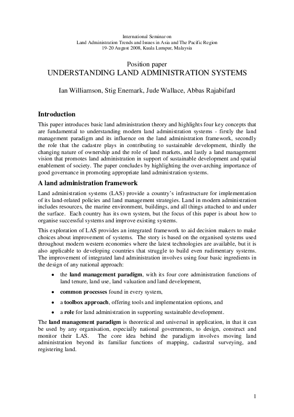 (PDF) Understanding land administration systems