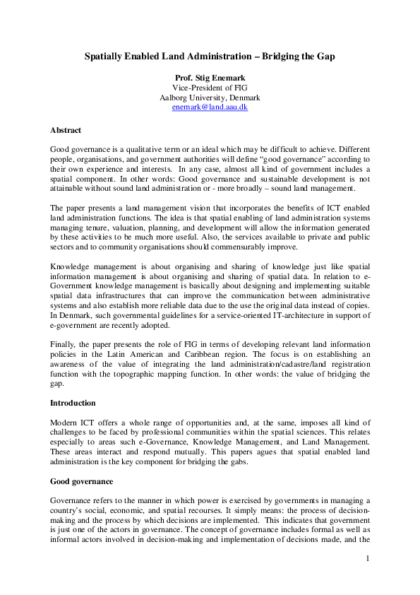 (PDF) Spatially enabled land administration: bridging the gap