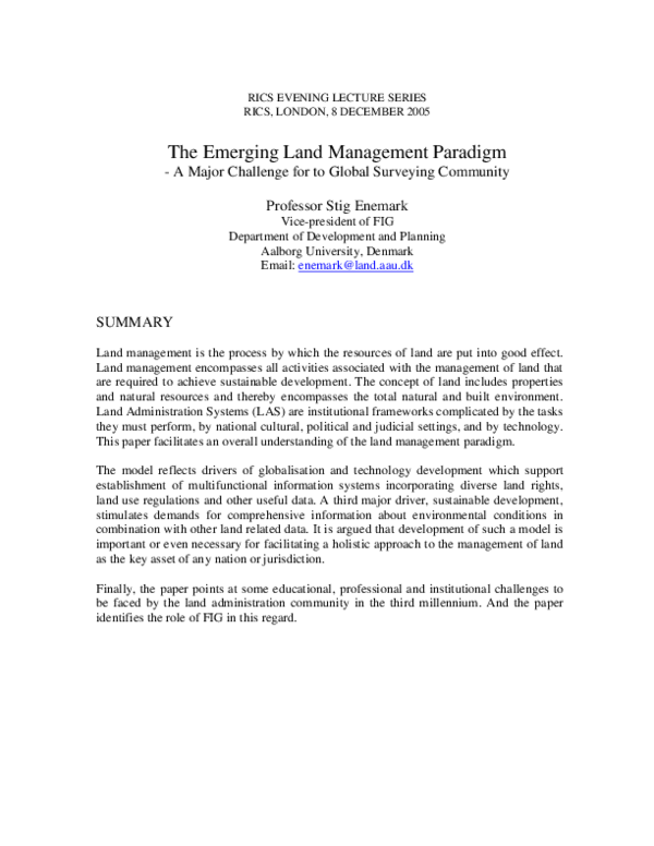 (PDF) The emerging land management paradigm: a major challenge for the ...