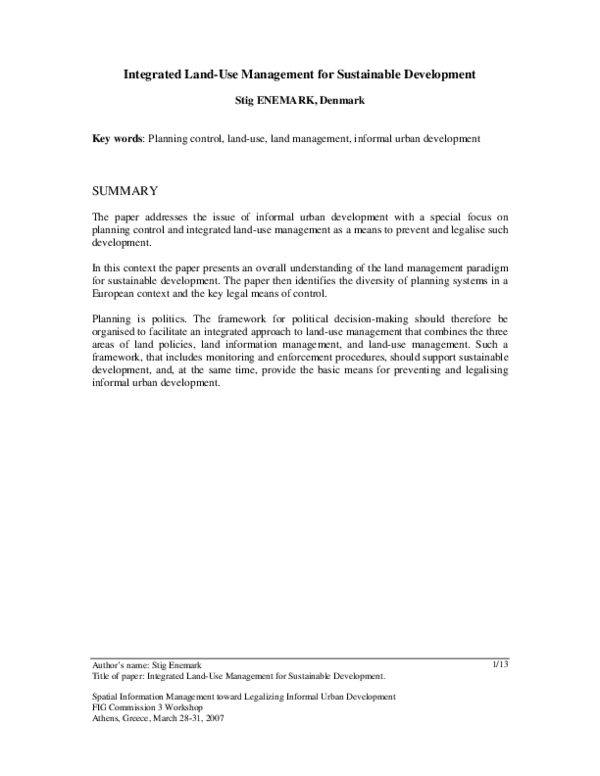(PDF) Integrated Land-Use Management for Sustainable Development
