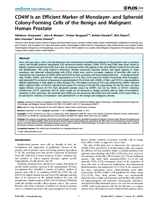 (PDF) CD49f Is an Efficient Marker of Monolayer- and Spheroid Colony ...