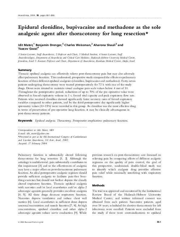 (PDF) Epidural clonidine, bupivacaine and methadone as the sole ...