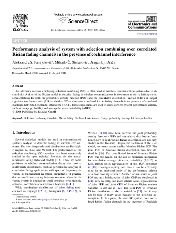 (PDF) Performance analysis of system with selection combining over correlated Rician fading ...