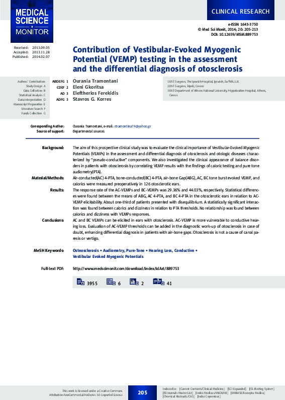 (PDF) Contribution of Vestibular-Evoked Myogenic Potential (VEMP ...
