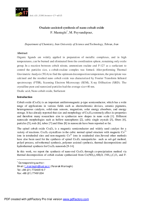 (PDF) Oxalate-assisted synthesis of nano cobalt oxide