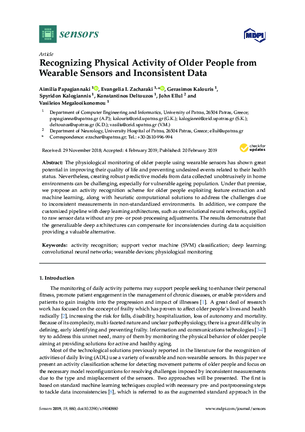 (PDF) Recognizing Physical Activity of Older People from Wearable ...