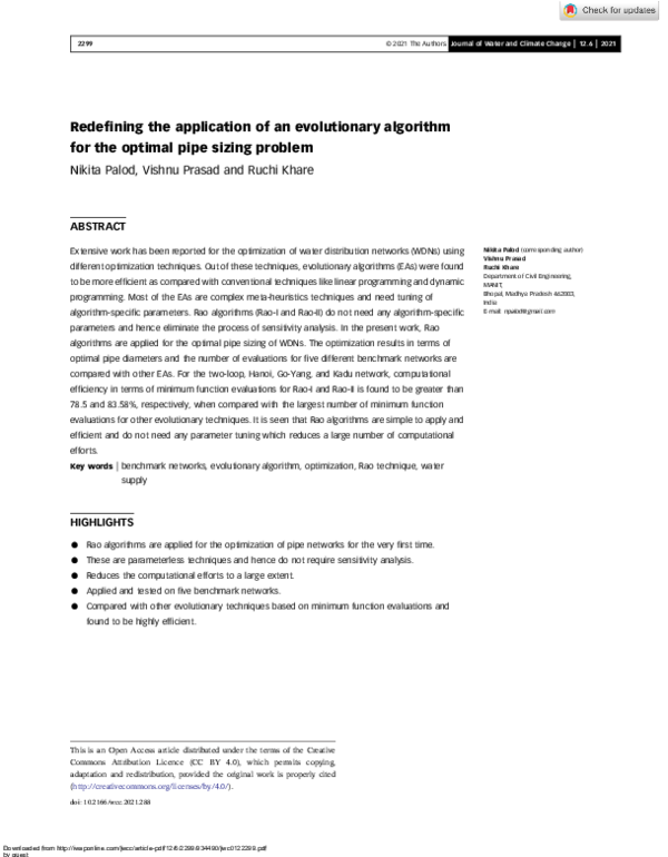 (PDF) Redefining the application of an evolutionary algorithm for the optimal pipe sizing problem