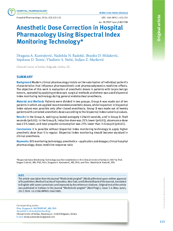 (PDF) [Anesthetic dose correction in hospital pharmacology using ...