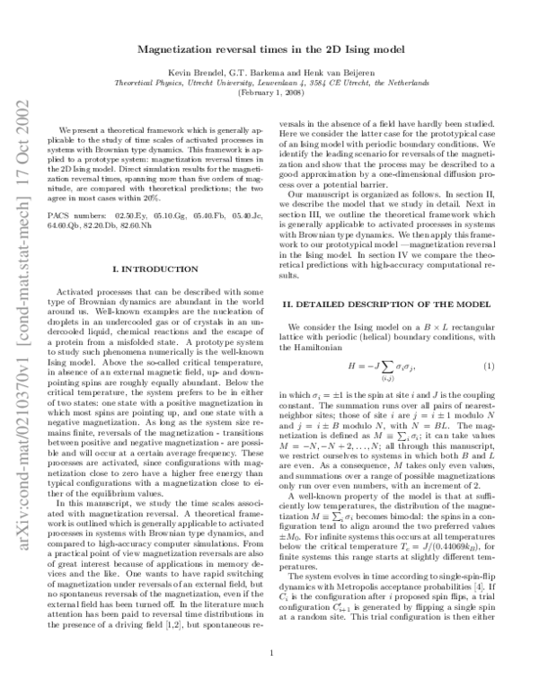 (PDF) Magnetization reversal times in the two-dimensional Ising model