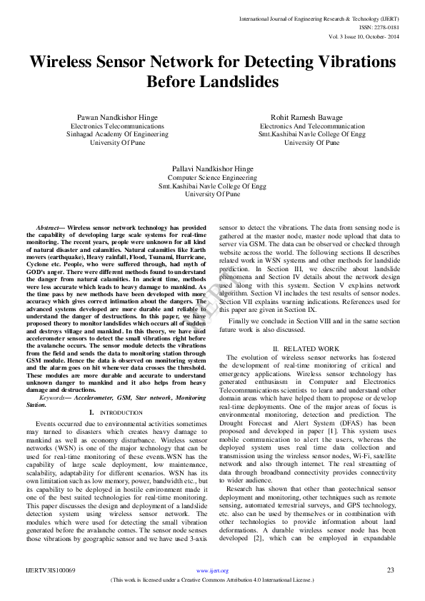 (PDF) Wireless Sensor Network for Detecting Vibrations Before Landslides