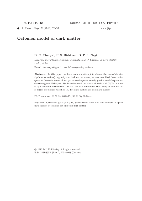 (PDF) Octonion model of dark matter