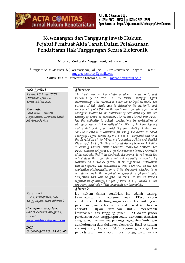 (PDF) Kewenangan dan Tanggung Jawab Hukum Pejabat Pembuat Akta Tanah Dalam Pelaksanaan ...