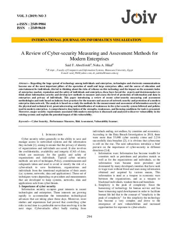 (PDF) A Review of Cyber-security Measuring and Assessment Methods for ...