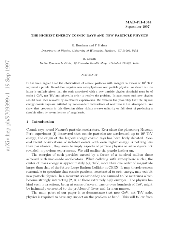 (PDF) The highest energy cosmic rays and new particle physics