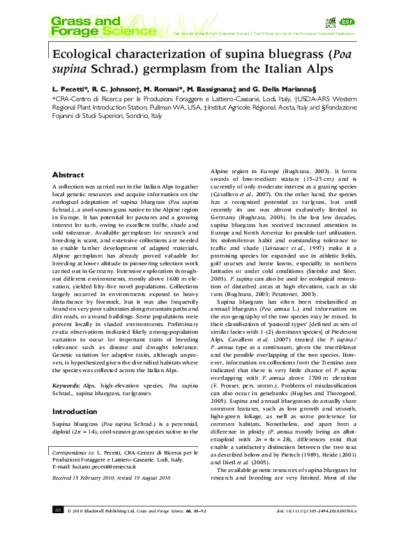 (PDF) Ecological characterization of supina bluegrass ( Poa supina ...