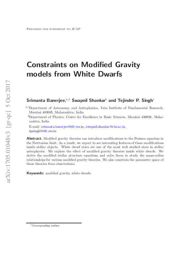 (PDF) Constraints on modified gravity models from white dwarfs
