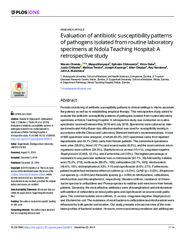 (PDF) Evaluation of antibiotic susceptibility patterns of pathogens isolated from routine ...