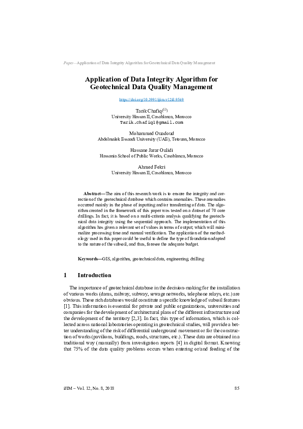 Pdf Application Of Data Integrity Algorithm For Geotechnical Data