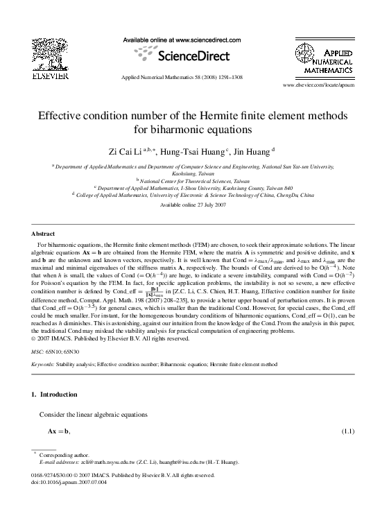 (PDF) Effective condition number of the Hermite finite element methods for biharmonic equations ...