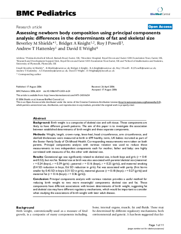 (PDF) Assessing newborn body composition using principal components ...