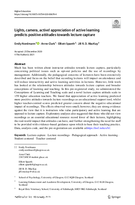 (PDF) Lights, camera, active! Appreciation of active learning predicts ...