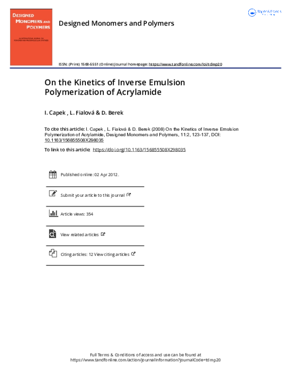 (PDF) On the Kinetics of Inverse Emulsion Polymerization of Acrylamide